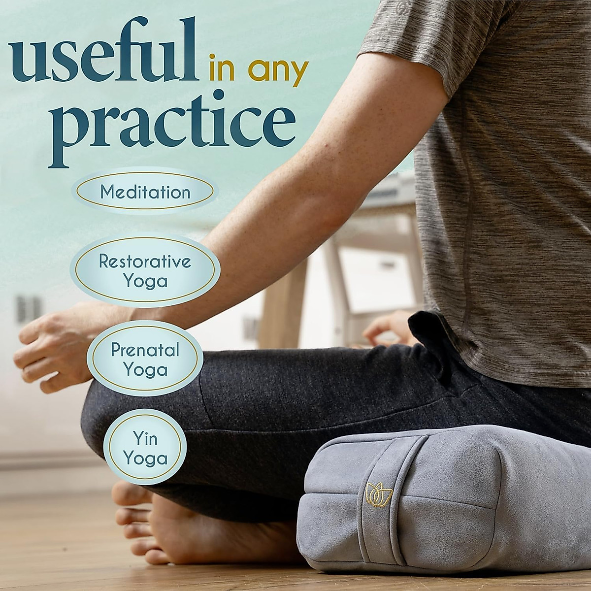 Florensi Yoga Bolster Pillow-Luxurious Velvet Bolster for Restorative Yoga-Large Rectangular Cushion with Carry Handle-Supportive Meditation Cushion-Machine Washable Cover and Carry Handle(Light Blue)