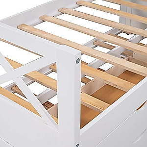 OYN Wooden Twin Multi-Functional Daybed Frame Set with X Headboard,Storage Drawers and Trundle for Children Teen Boys and Girls, White