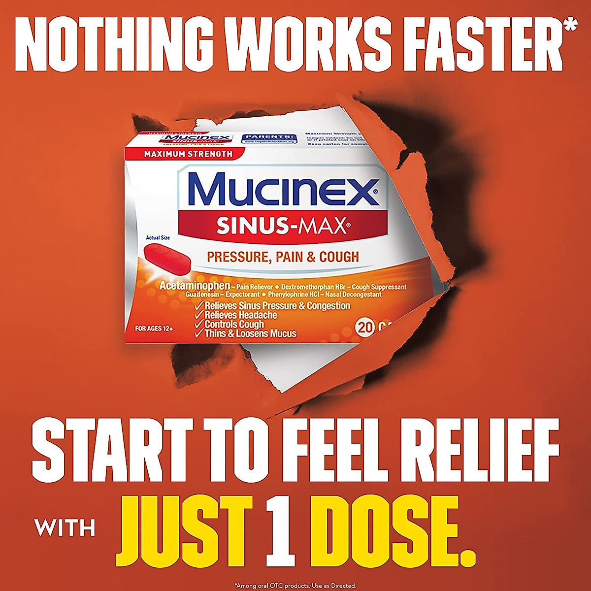Maximum Strength Mucinex Sinus-Max Pressure and Pain Caplets, 20 Count Relieves Sinus Pressure & Congestion, Headache & Fever, and Thins & Loosens Mucus (Pack of 3)