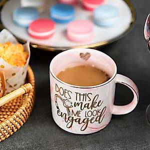 Engagement Gifts for Women - Funny Coffee Mug - Bride To Be Engaged Fiance Novelty Coffee Mugs Gift for Her - Does This Ring Make Me Look Engaged - 11.5oz Pink Marble Ceramic Cup