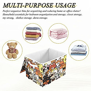 Kigai Storage Basket Cute Dog Storage Boxes with Lids and Handle, Large Storage Cube Bin Collapsible for Shelves Closet Bedroom Living Room, 16.5x12.6x11.8 In