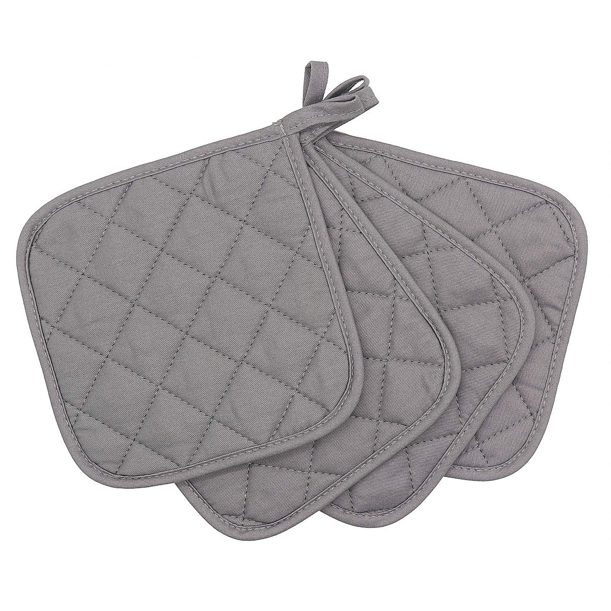 Cotton Heat Resistant Pot Holders, Everyday Kitchen Basic Square Solid Color Pot Holder, Multipurpose Quilted Hot Pads for Cooking and Baking Set of 4 (Grey)