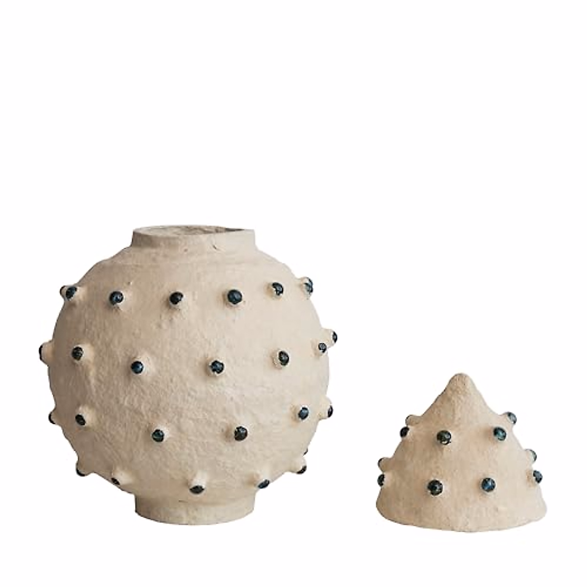 Creative Co-Op Organically Shaped Paper Mache Container with Lid and Marble Dot Design, Ivory Décor