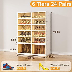 PeSenp 6 Tier Shoe Storage Cabinet Foldable Shoe Rack with Magnetic Clear Door, Easy Assembly Dust Free Collapsible Shoe Cabinet, 24 Pairs Shoe Storage Box Large Shoe Storage for Door Entrance