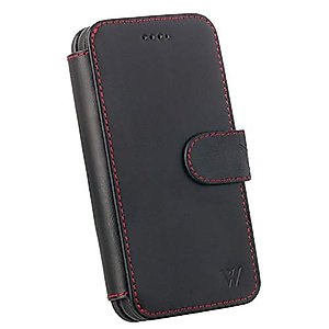 Wilken iPhone 13 Mini Leather Wallet Case with Detachable Magnetic Phone Case | Compatible with MagSafe and All Wireless Charging Accessories | Genuine Leather Magnetic Wallet Case | (Black, 13 Mini)