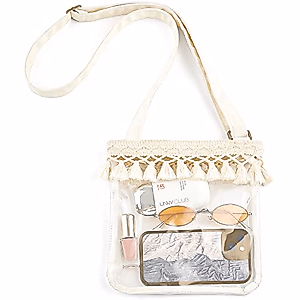 Mkono Clear Bag Stadium Approved Clear Concert Purse with Macrame Tassel Transparent Sports Fan Handbags for Women Girl, Especially for Sports Events Concert Festival Park Work
