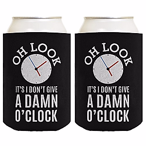 Funny Retirement Gifts for Men Oh Look It's I Don't Give a Damn O'Clock Retirement Gifts for Coworker Gag Gifts Retired Coworker 2 Pack Can Coolie Drink Coolers Coolies Black