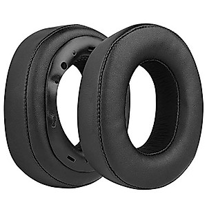 Geekria QuickFit Protein Leather Replacement Ear Pads for Sony MDR-HW700, MDR-HW700DS Wireless Headphones, Replacement Ear Cushion/Ear Cups/Ear Cover, Headset Earpads Repair Parts (Black)