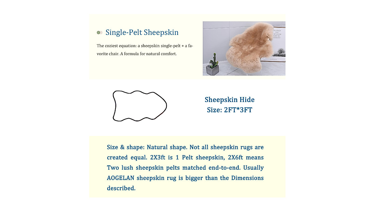 AOGELAN Genuine New Zealand Sheepskin Rug | Soft Fur Area Mat