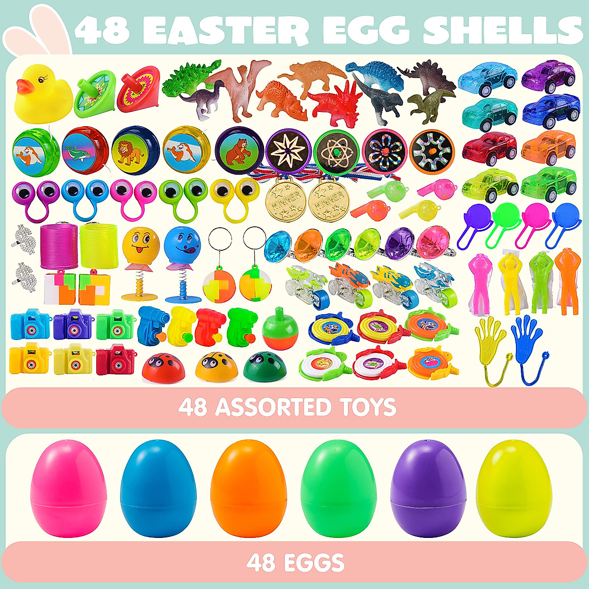 JOYIN 48Pcs Easter Eggs with Toys Inside, Prefilled Easter Eggs with Popular Assorted Toys for Kids Boys Girls, Easter Party Favors Easter Eggs Hunt, Basket Stuffers Filler, Classroom Exchange