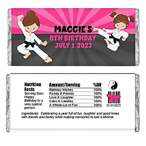 Personalized Candy Wrappers for Chocolate, Karate Party Favors, Pack of 20 Custom Hershey Bar Labels (Pink/Girl)