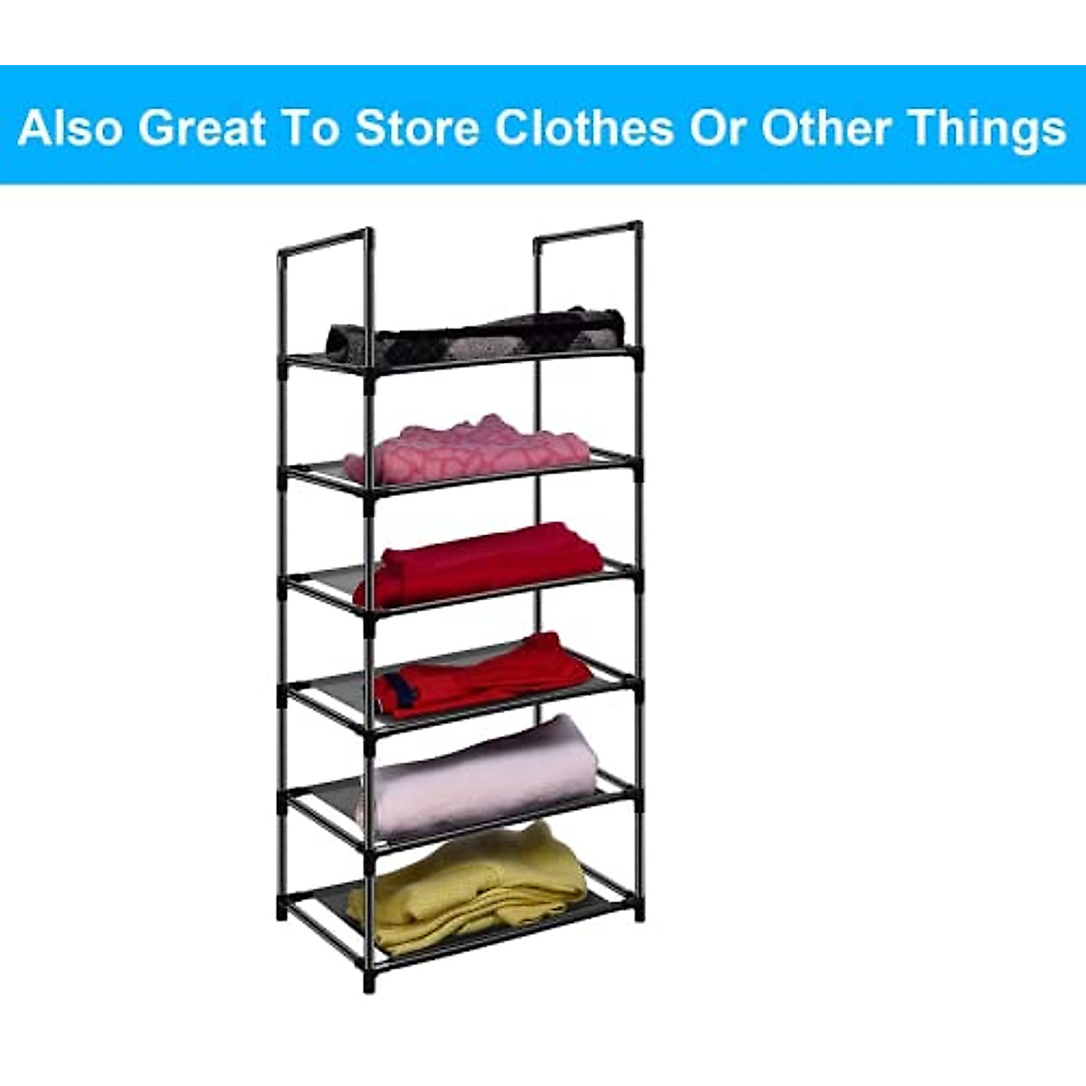 Easyhouse 6 Tier Metal Structure Free Standing Shoe Rack for Small Space Entryway, Bedroom, Closet, Narrow Vertical Shelf Organizer for Space Saving Storage