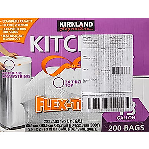 Kirkland Signature Drawstring Kitchen Trash Bags - 13 Gallon - 200 Count