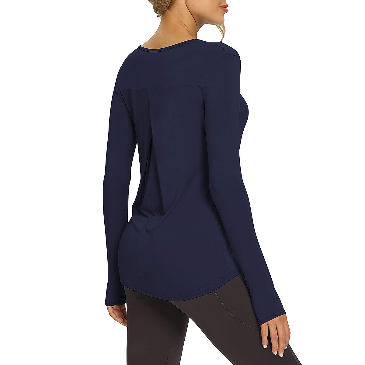 Bestisun Workout Shirt Long Sleeve Sport Tops Athletic Gym Shirts Yoga Clothes Activewear Running Exercise Shirts Navy Blue M