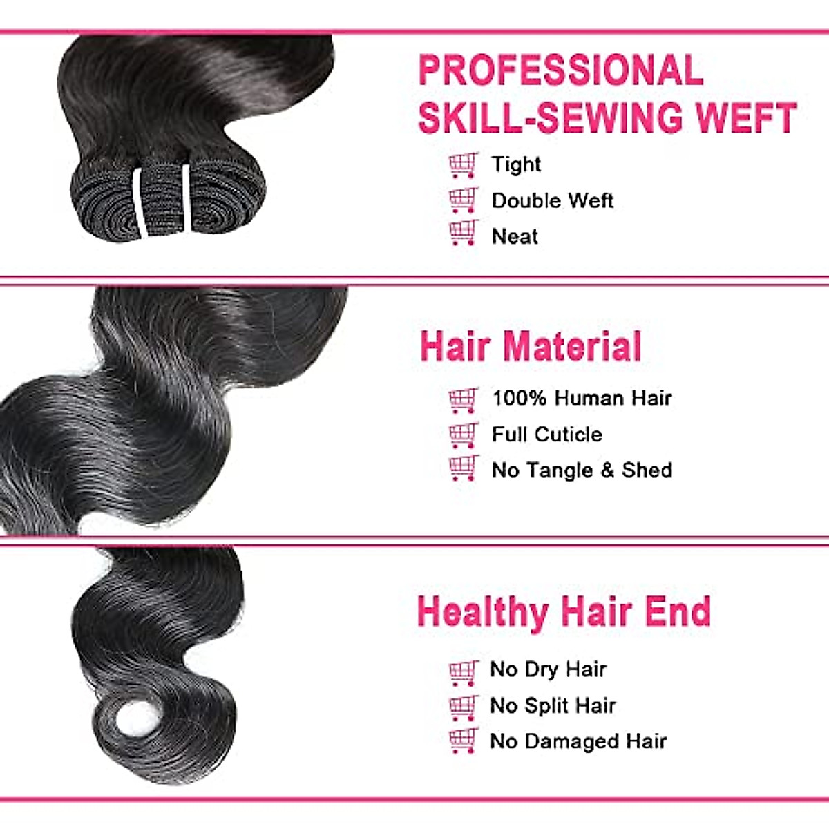 Glowig Body Wave Bundles 18 20 22 Inch 100% Unprocessed Virgin Human Hair Body Wave Bundles Body Wave 3 Bundles Human Hair Extensions for Black Women