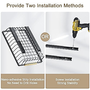 Pull Out Cabinet Organizer, AUFWORLD 2 Pack Heavy Duty Slide Out Drawers Fixed with Adhesive Nano Film, Pull Out Shelves for Kitchen Cabinets, Pantry, Bathroom Organization (Black, 2 Pack)