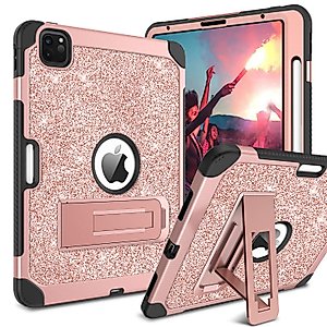 BENTOBEN iPad Air 5th/4th Generation Case, iPad Pro 11 Case, Glitter Sparkly 3 Layer Heavy Duty Shockproof Kickstand Faux Leather with Pencil Holder Protective Tablet Case Cover, Rose Gold
