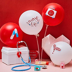48 Pieces Nurse Balloons 12 Inch Red and White Nursing Latex Balloons Nurse Graduation Decoration for Nurse Party Decoration Supplies