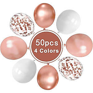 Rose Gold Confetti Balloons - 50 Pcs 12 In White and Rose Gold Latex Balloons,Rose Gold Metallic Balloons for Birthday Wedding Engagement Bridal Shower Bachelorette Party Decorations