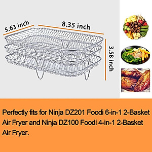 Asaim Dehydrator Stand 3 Layer Rectangle Dehydrator Rack for Ninja Dual Air Fryer, Stainless Steel Air Fryer Rack Accessories Compatible with Ninja Foodi Pressure Cooker and Air Fryer DZ201 DZ100