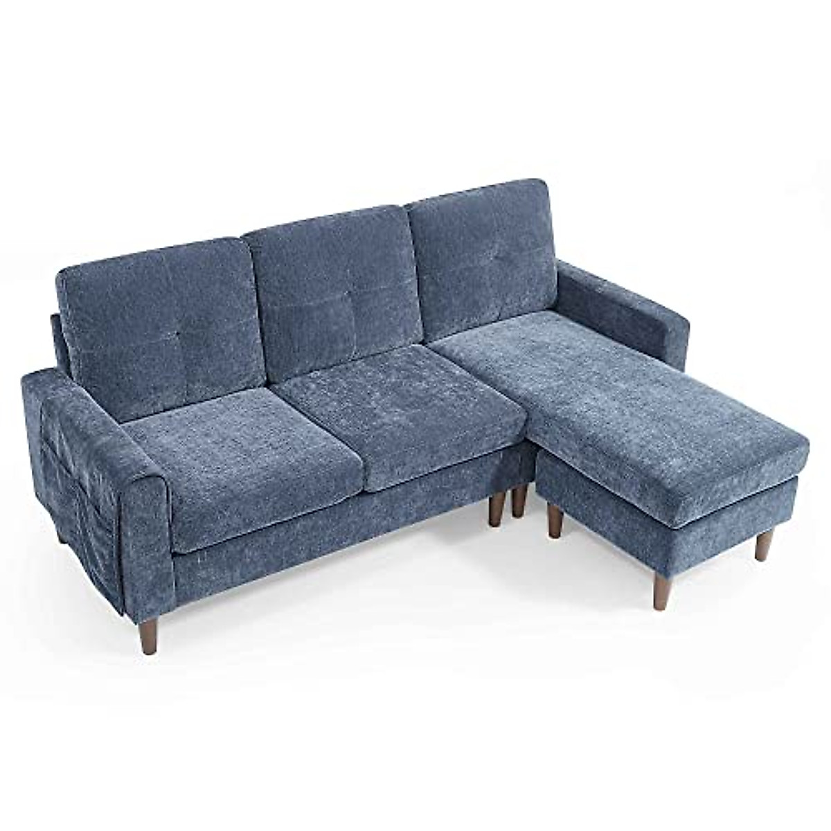 ATY Convertible Sectional Sofa with Removable Ottoman and Cushions, 3 Seats L-Shape Chenille Couch w/Pocket & Rubber Wood Legs, Perfect for Livingroom, Aapartment, Small Space, 80", Navy