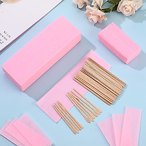625 Pieces Wax Strips and Sticks Kit Includes 400 Pieces Waxing Strips Hair Removal Non Woven Wax Strips and 225 Pieces Wooden Smooth Wax Applicator Sticks for Women Body Facial Skin Hair Removal