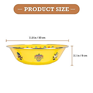 Hemoton 1Pc Enamel Mixing Bowl Vintage Salad Bowl Enamel Washing Basin Vintage Soup Basin Large Soup Bowl Enamelware Serving Bowl (Yellow/ 30cm/ 11. 8inch)