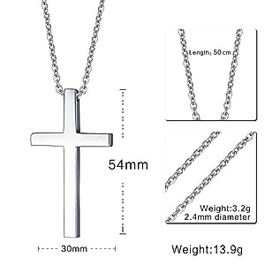 Reve Simple Stainless Steel Silver Tone Cross Pendant Necklace for Men Women, 20-24 Inches Chain (20)