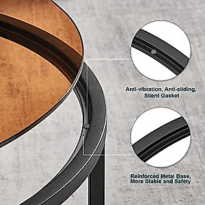 SAYGOER Glass Coffee Table Round Modern Coffee Tables Small Mid Century Coffee Table for Living Room Home Office Simple Retro Table Top with Metal Frames, Easy Assembly, Brown Black