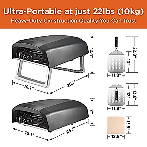 Commercial Chef Pizza Oven Outdoor - Gas Pizza Oven Propane - Portable Pizza Ovens for Outside - Stone Brick Pizza Maker Oven Grill - with Pizza Oven Door, Peel, Pizza Stone, Cutter, and Carry Cover