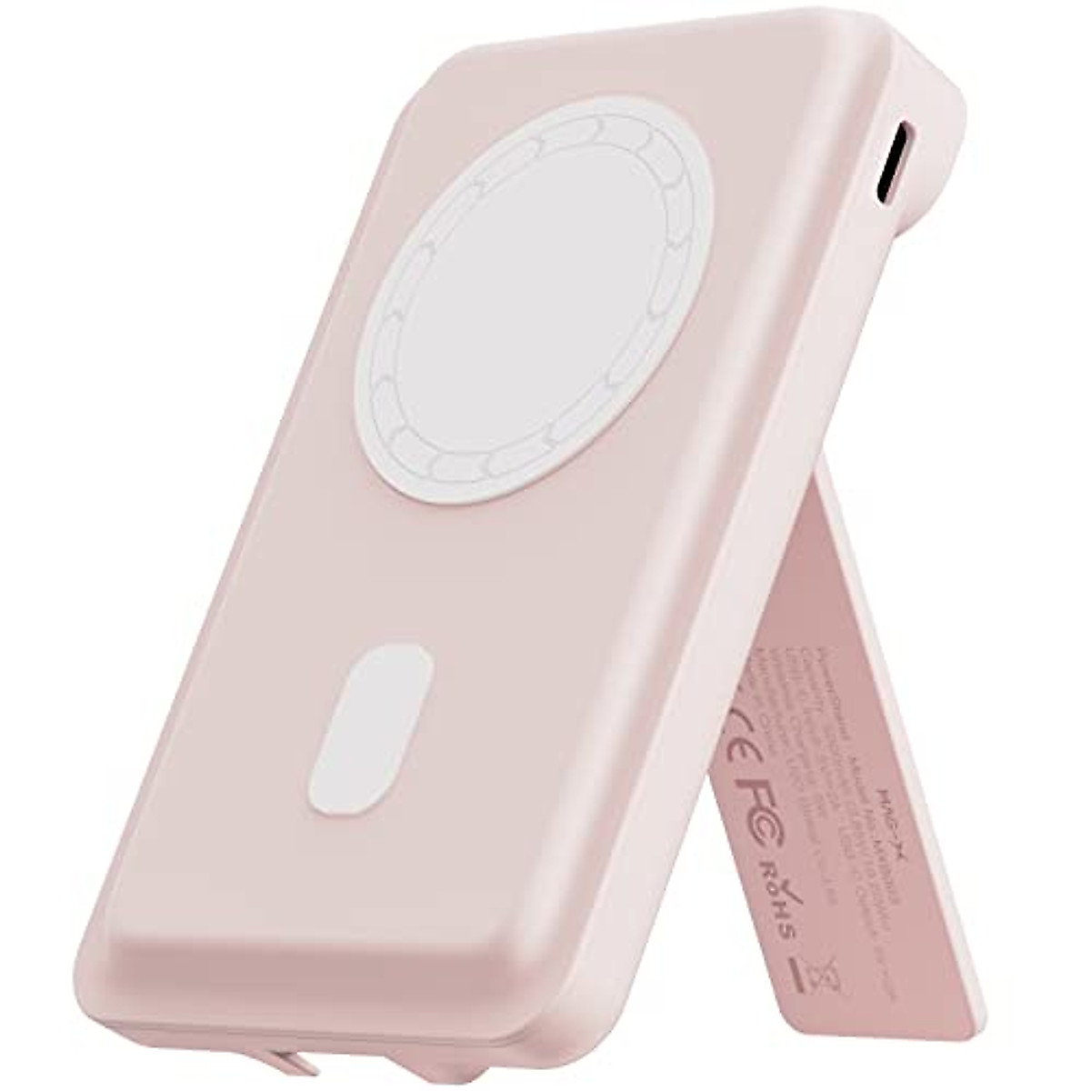 iWALK MAG-X Magnetic Wireless Power Bank with Stand, 5000mAh Portable Charger with USB-C Port & LED Display, Ergonomic Grip Design Battery Pack Compatible with iPhone 15/14/13/12 Series,For iOS17 Mode