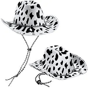 Neer Cow Print Cowboy Hat 2 Pieces Cowboy hat Unisex Black White Cowboy Hat for Men and Woman Party