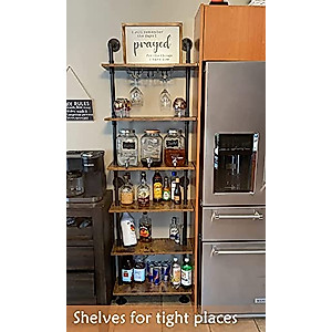 ZIOTHUM 6-Tier Industrial Pipe Shelves Shelf Shelving Rustic Wood Metal Wrought Iron Ladder Bookcase Bookshelf Wall Mounted Mount DIY Loft Vintage Floating Hanging Storage Display (23.6x9.8x78.7”)