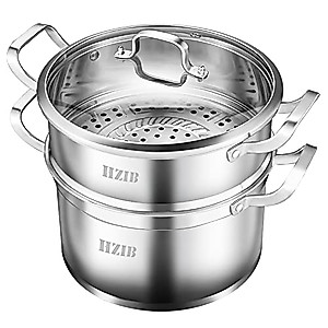 HZIB High capacity Multipurpose Stock Pot and Steamer Pot with PFOA-free,18/10 Stainless Steel Steamer,2-tier Cooking Pot with Lid for Soups,Seafood,Vegetables,Stews and Pasta