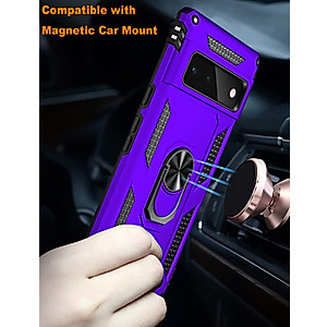 IKAZZ Suitable for Google Pixel 6 Pro Case,Military Grade Shockproof Heavy Duty Protective Phone Cover Pass 16ft Drop Test with Magnetic Kickstand Car Mount Holder Purple