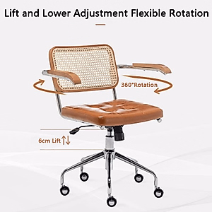 LUKEO Rattan Computer Chair Retro Rotating Chair Comfortable Study Desk Seat Breathable Armrest Office Furniture