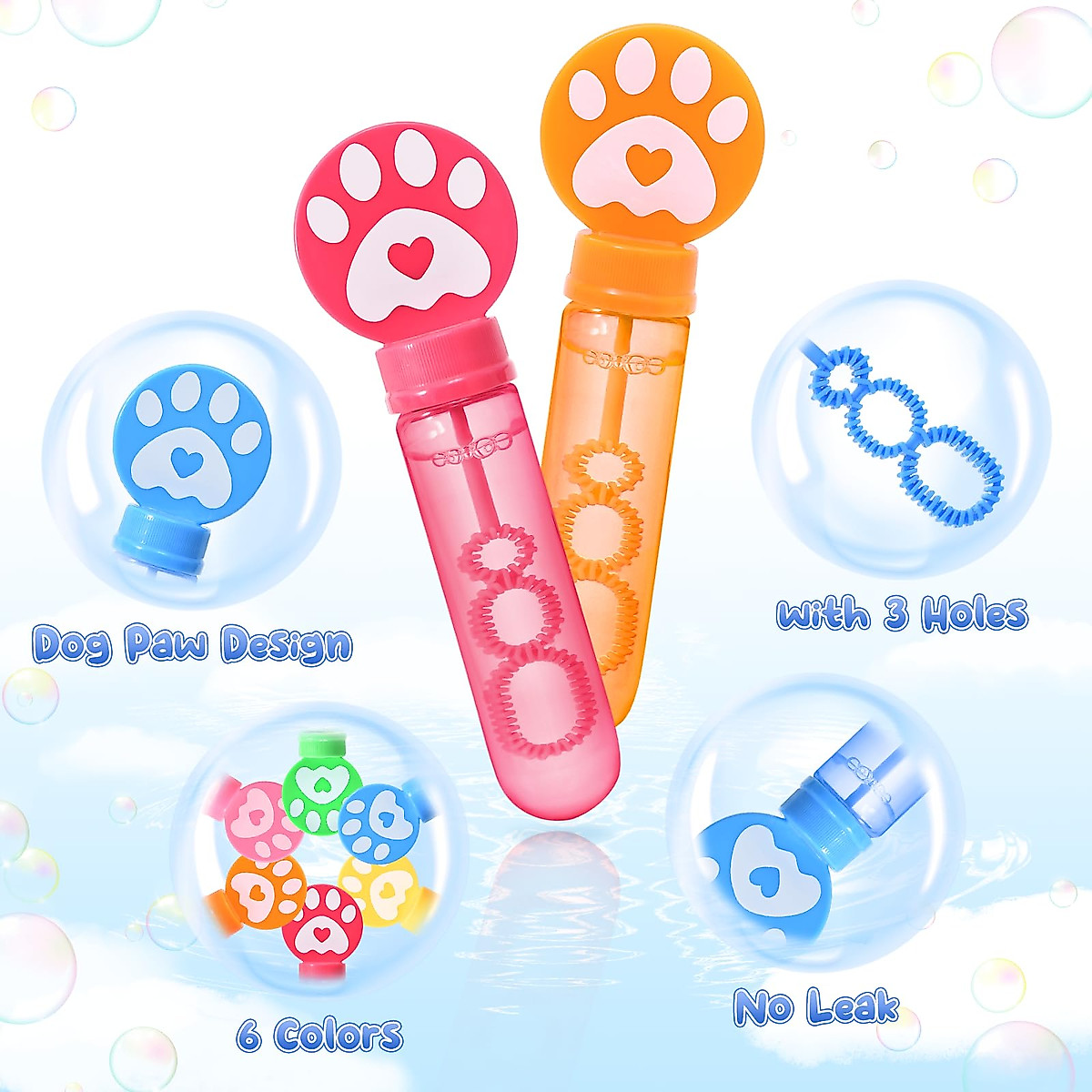 Winrayk 24Pcs Paw Print Bubble Wands for Kids Bubbles Party Favors Mini Bubbles Bulk Valentines Day Easter Goodie Bag Stuffers Christmas Birthday Gift Toy Dog Party Favors Supplies (with 24 Gift Card)
