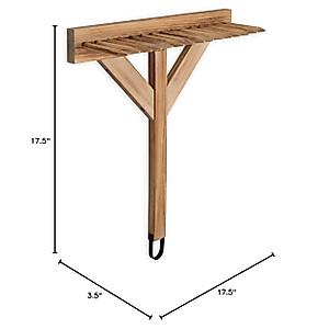 Rustic State Mucur Rake Design Wall Mounted Stemware Rack Hanging Shelf Glassware Holder Bar Organizer with 6 Wine Glass Storage 17.5 Inch Long Light Walnut