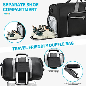 Felipe Varela 65L Duffle Bag with Shoes Compartment and Adjustable Strap,Foldable Travel Duffel Bags for Men Women,Waterproof Duffel Bags