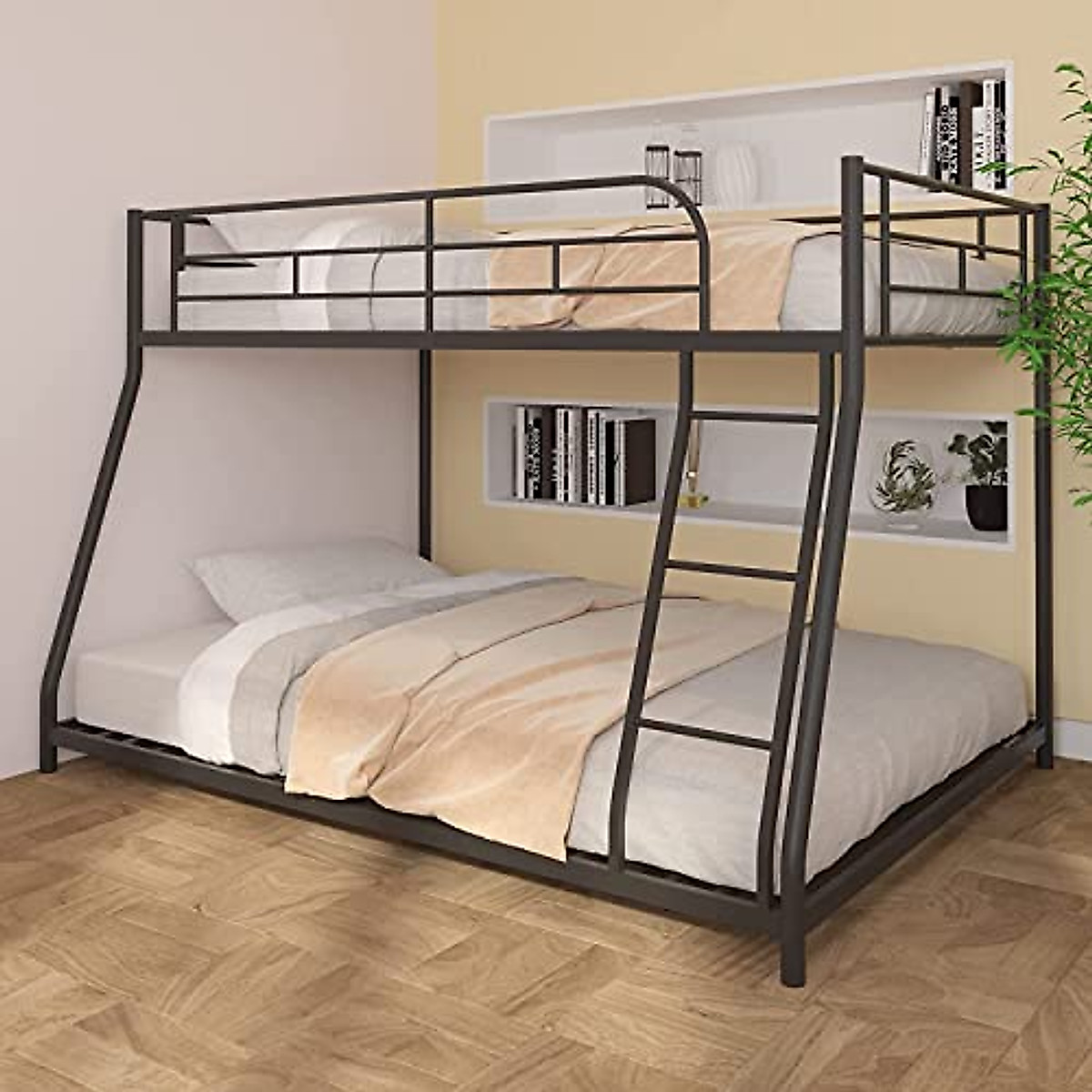 Anwick Bunk Bed,Twin Over Full Metal Bunk Bed,Metal Bunk Bed Twin Over Full with Ladder and Safety Rail,Space-Saving, Noise Free, No Box Spring Needed