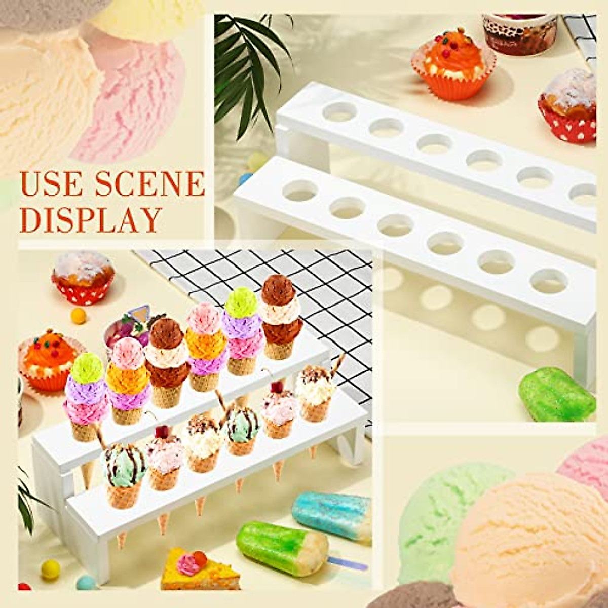 Wooden Ice Cream Cone Holder Stand with 12 Holes Multi Level Wooden Ice Cream Stand Food Cone Display Stand Hand Roll Sushi Popcorn Stand for Restaurants Catered Events Wedding Decoration