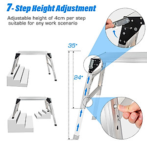 ORIENTOOLS Adjustable Work Platform Step Ladder,Portable Folding Aluminum Step Ladder,Scaffolding Platform of Capacity 330 LBS Heavy Duty,Adjustable Height 25 to 35 inches