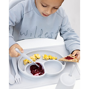 ezpz Happy Utensils - 100% BPA Free Fork, Spoon & Knife for Toddlers + Preschoolers + Self-Feeding - Designed by a Pediatric Feeding Specialist - 24 Months+ (Blue)