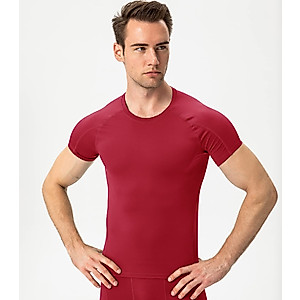 Red Compression Shirts Men Short Sleeve Workout Gym T-Shirt Running Tops Cool Dry Sports Base Layer Undershirts