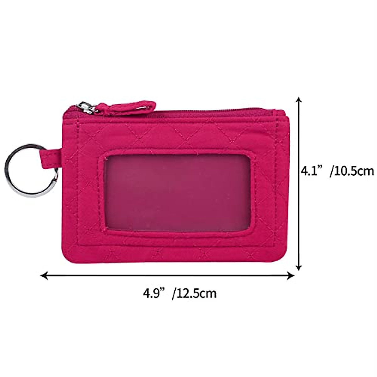 Iconic Zip ID Case Card Holder for Women,Signature Cotton Coin Purse with Id Window,RFID Blocking Change Pouch with Key Chain (Rose)