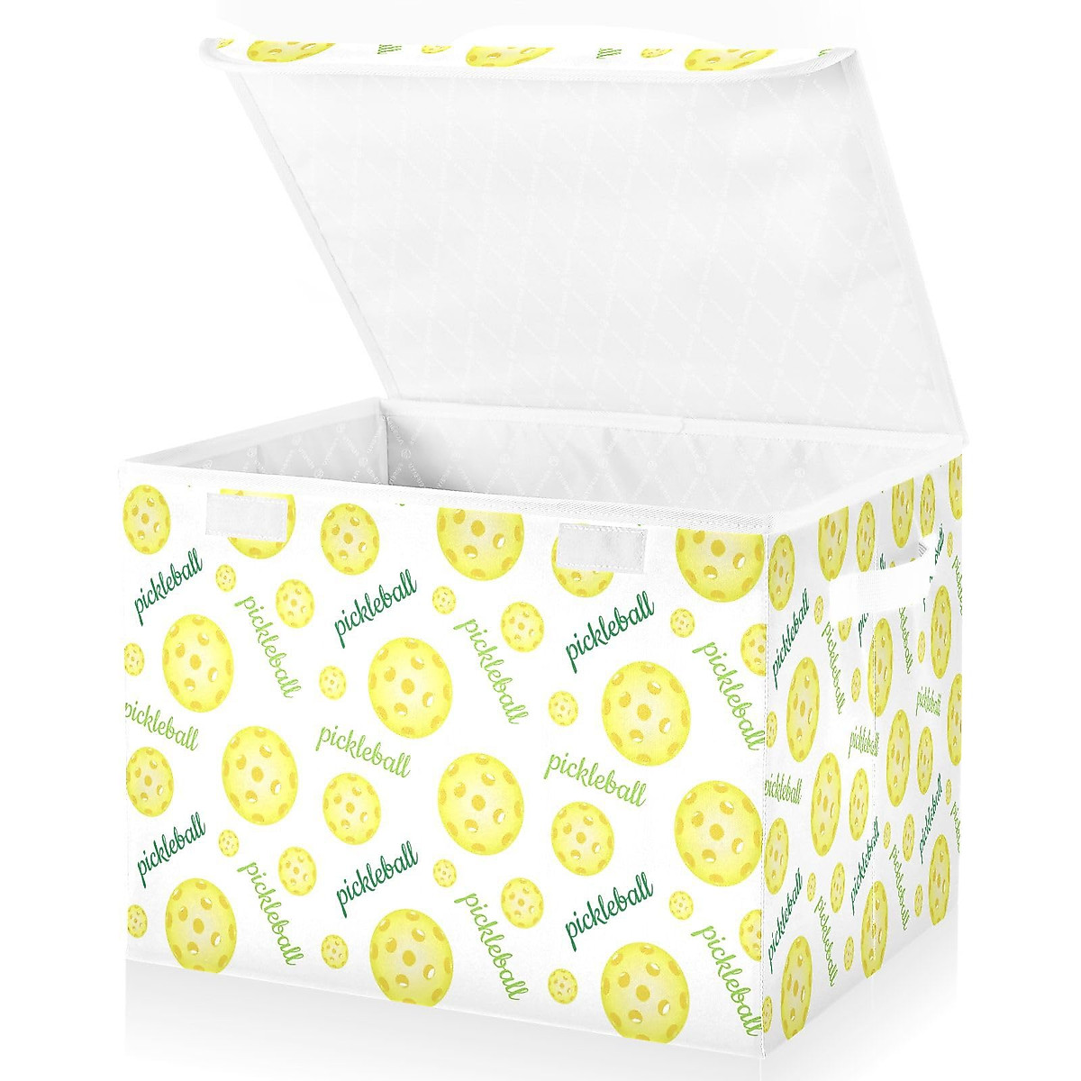 DIGTIA Yellow Pickleball Balls Storage Bins with Lids Sports Foldable Storage Basket with Handles Collapsible Large Fabric Organizer Containers for Clothes Shelves Closet Office Home