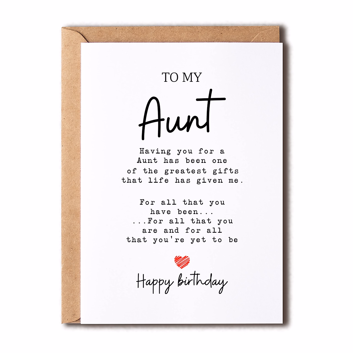 EruditeGifts Birthday Card for Aunt - 5 x 7 Inches - Printed on Smooth, Heavy Cardstock - Blank Inside for Personal Message - Includes Envelope