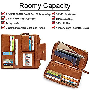 S-ZONE Women Vintage Genuine Leather Tote Bag Bundle with Travel Wallets RFID Blocking Leather Clutch Crossbody Purse Passport Card Holder