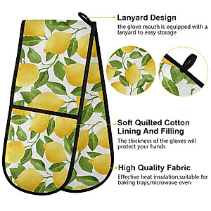 Tropical Lemon Leaves Double Oven Mitt 7 X 35 Inches Fruit Bright Yellow Lime Lemons Tree Oven Gloves Mitts Heat Insulation Home Kitchen Cooking for Pot Holder BBQ Grilling Baking Decor Gifts