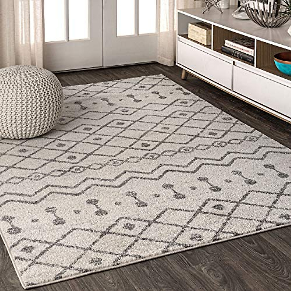 JONATHAN Y MOH208B-8 Aksil Moroccan Beni Souk Indoor Farmhouse Area, 8 ftx10 ft & MOH200A-8 Amir Moroccan Beni Souk Indoor Area-Rug Bohemian Farmhouse Rustic Geometric Easy, 8x10, Cream, Black